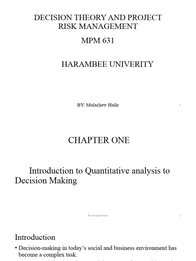 Chapter 1-Introduction To Decision Theory | PDF