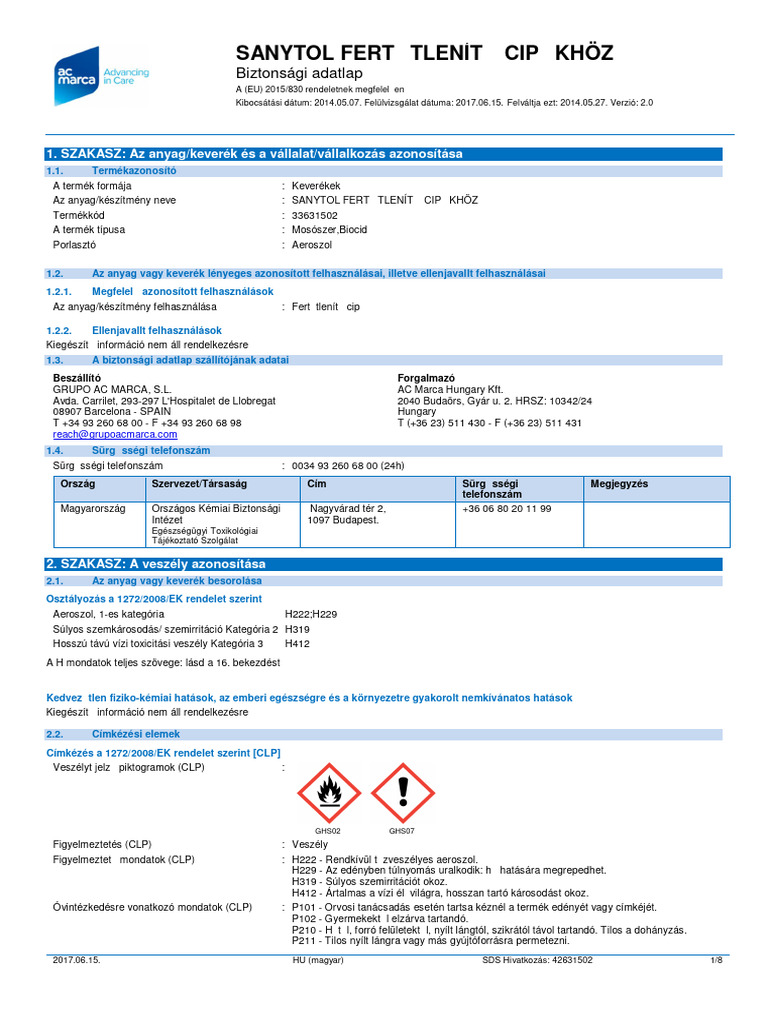 SANYTOL Fertotlenito Cipokhoz 3045200715009 PDF | PDF