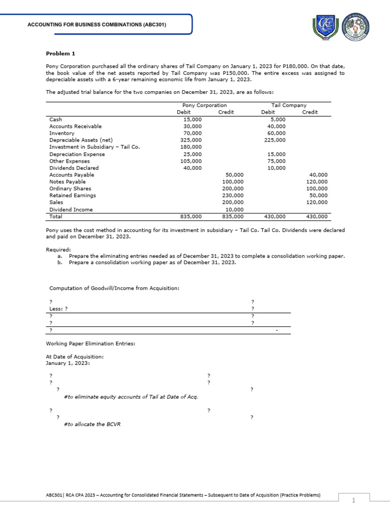 5.PracticeProblems-CFS-EX | PDF | Debits And Credits | Consolidation ...