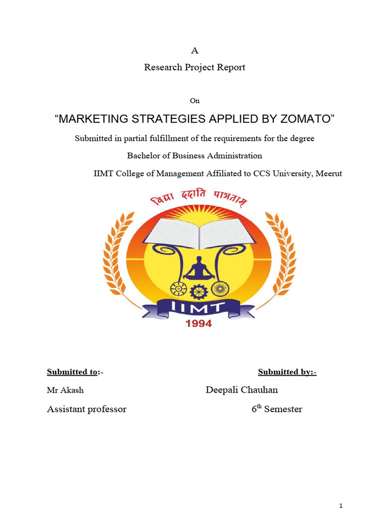 Project Report On Marketing Strategies Applied by Zomato | PDF | Survey ...