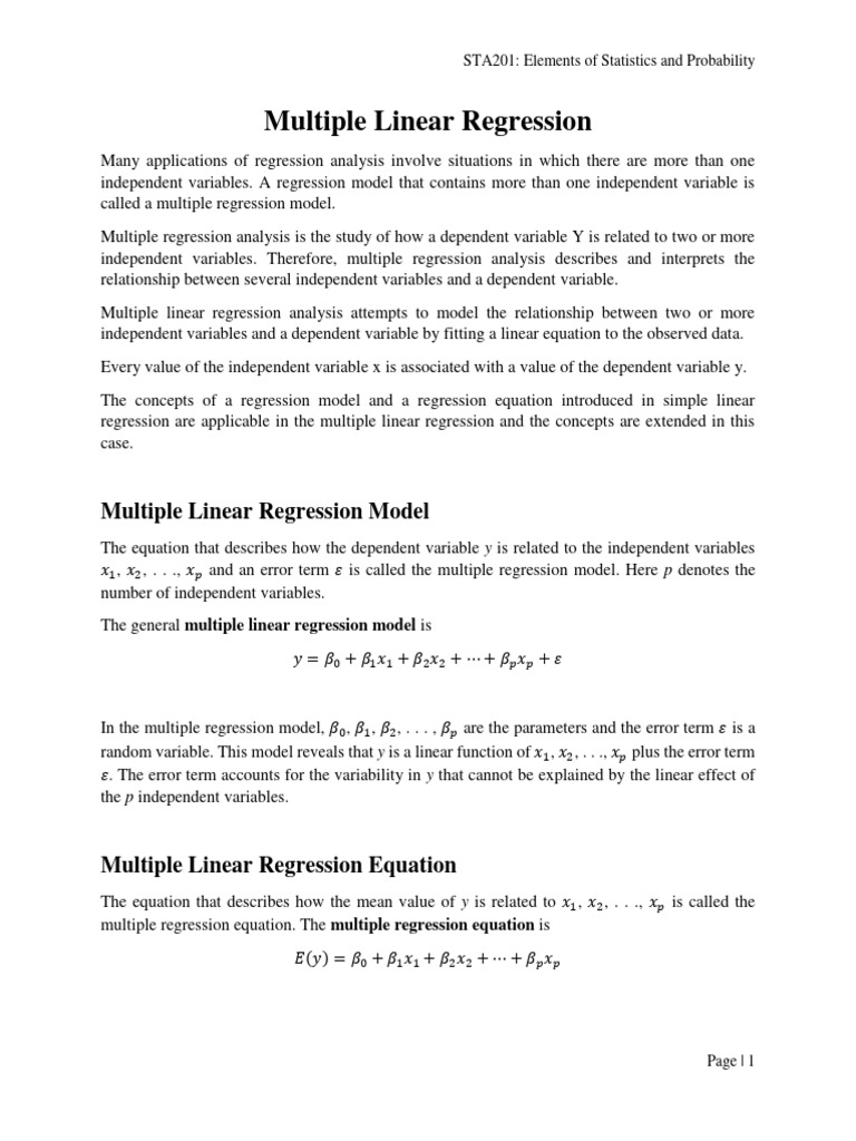 Lecture 9 Multiple Linear Regression | PDF