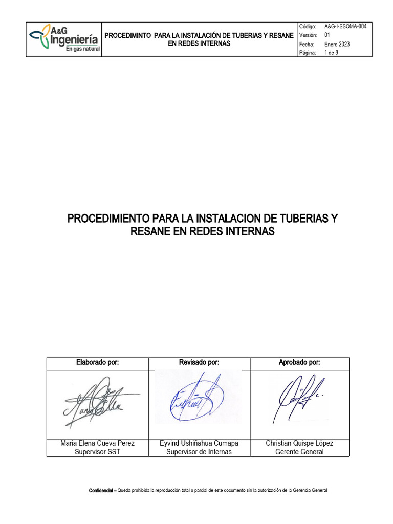 A&G-I-SSOMA-04 Procedimiento de Intalacion de Tuberias y Resane en ...