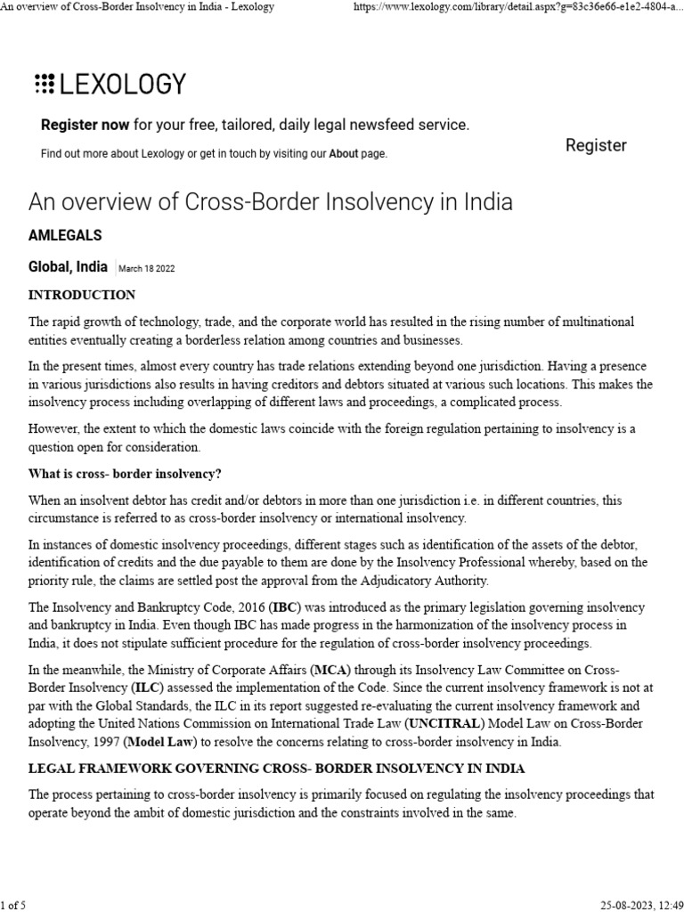 Cross Border Insovency Overview | PDF | Bankruptcy | Insolvency