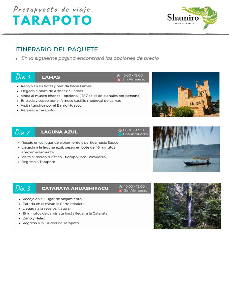 NUEVO PQT Tarapoto 3 DIAS-2 NOCHES | PDF