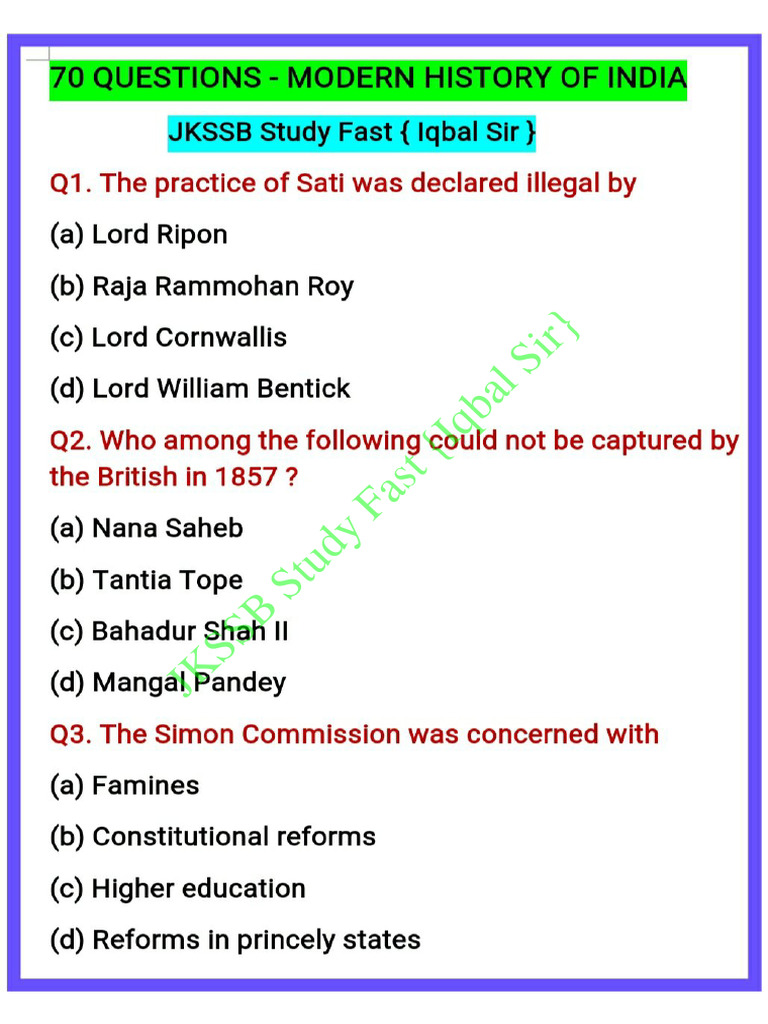 History 120 Questions MCQs | PDF