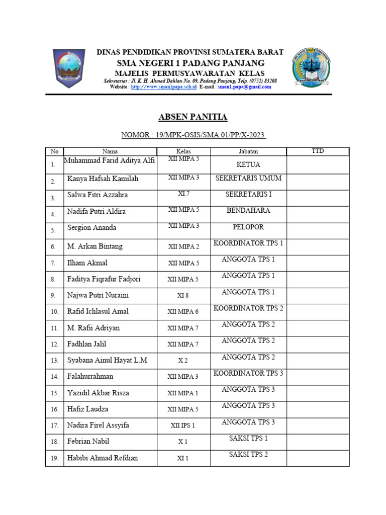 Absen Panitia Pemilu | PDF