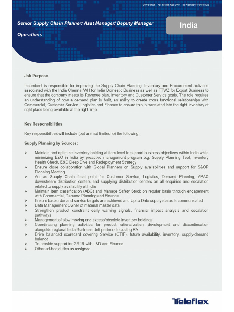 JD - (Senior Supply Chain Planner, Asst Manager, Deputy Manager) | PDF