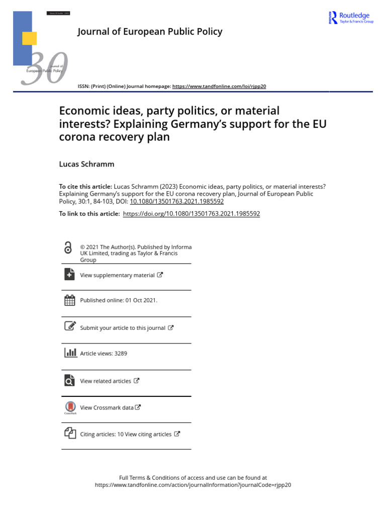 Economic Ideas Party Politics or Material Interests Explaining Germany ...