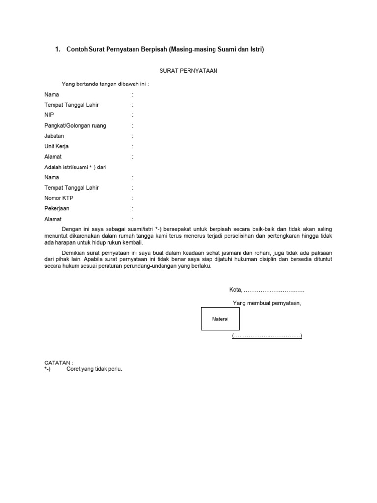 Surat Pernyataan Berpisah | PDF Surat Pernyataan Berpisah | PDF
