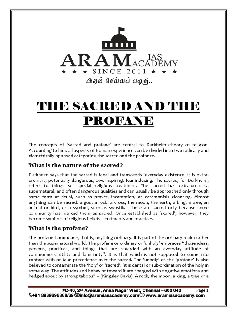 Sacred vs. Profane in Durkheim's Theory | PDF | Religion & Spirituality