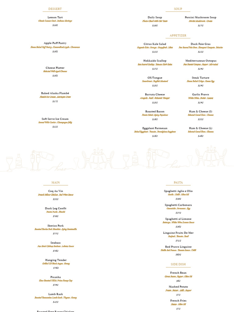 Huso Food Menu | PDF | Tomato Sauce | Salad