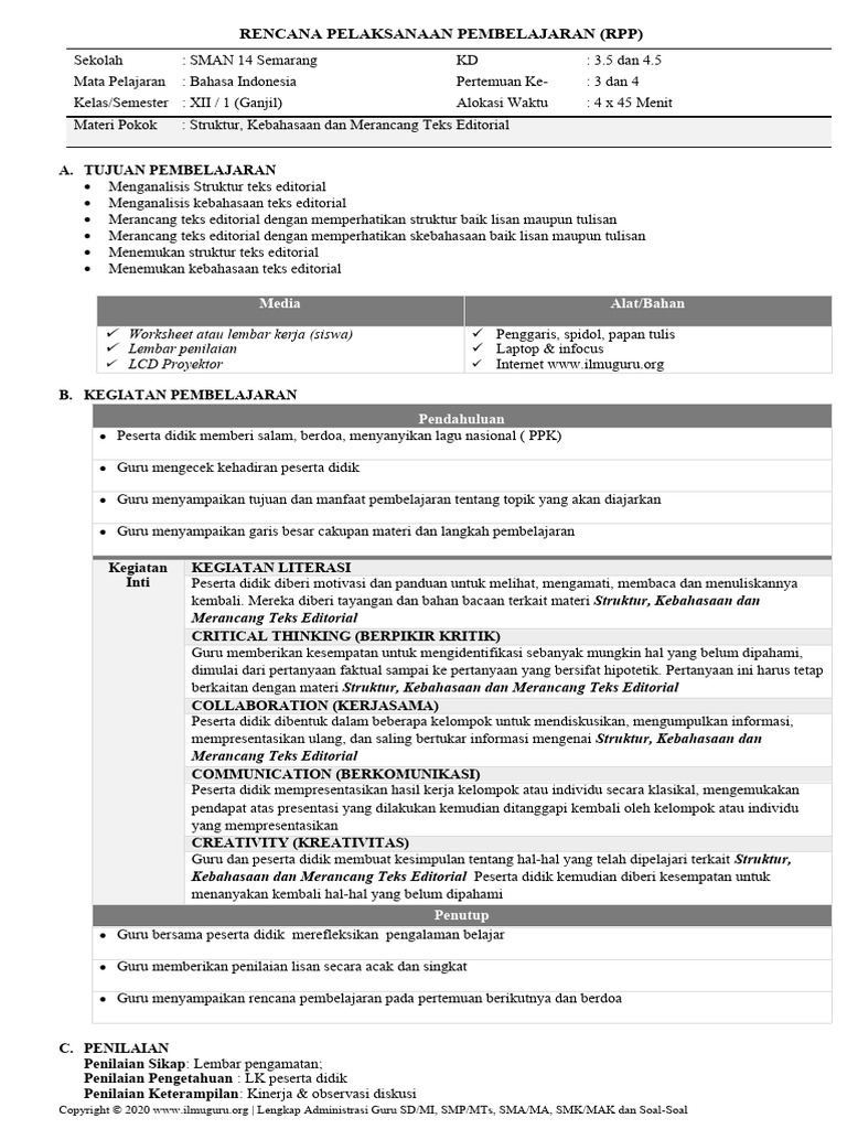 RPP Teks Editorial 2 | PDF