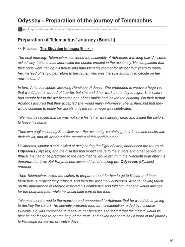 Odyssey - Preparation of The Journey of Telemachus | PDF