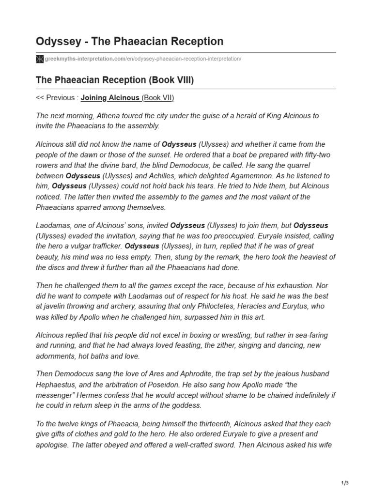 Odyssey - The Phaeacian Reception | PDF | 2nd Millennium Bc Conflicts ...