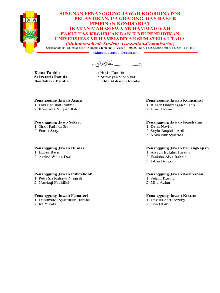 Susunan Kepanitiaan PELANTIKAN, UP-GRADING, DAN RAKER | PDF
