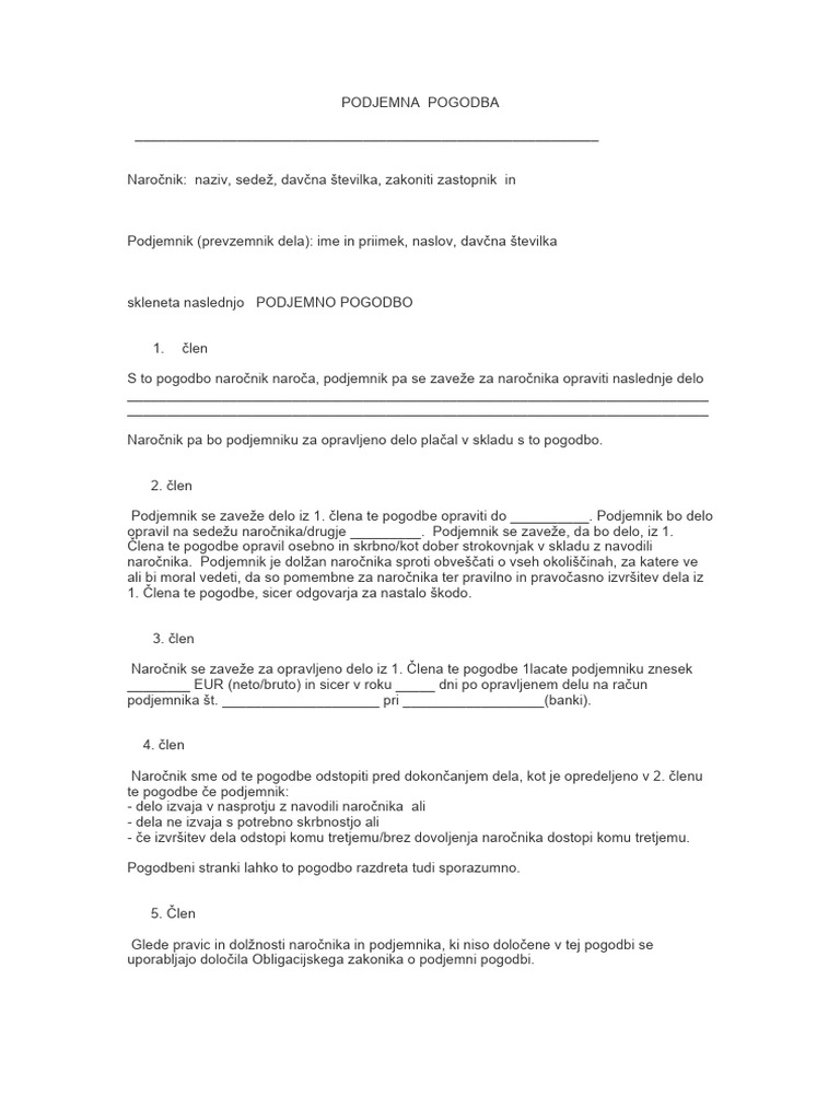 Podjemna Pogodba | PDF