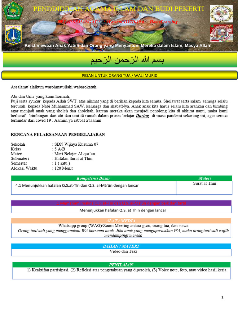 RPP PAI KELAS 5. 16 Agustus 2021 | PDF