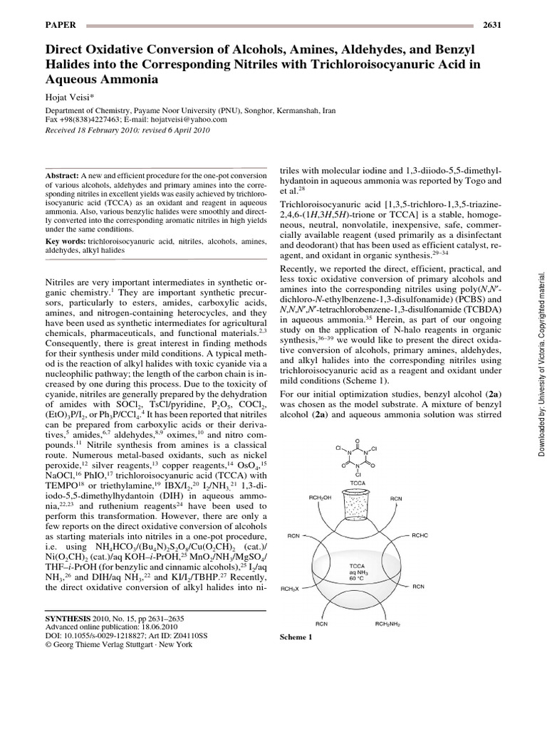 (Doi 10.1055 - s-0029-1218827) H. Veisi - Direct Oxidative Conversion ...