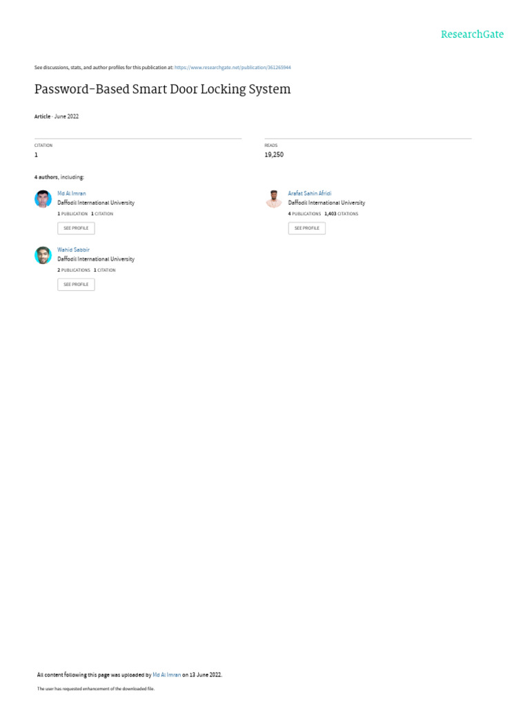 Password BasedSmartDoorLockingSystem | PDF | Arduino | Internet Of Things