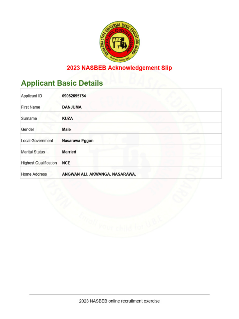 Acknowledgement Slip | PDF