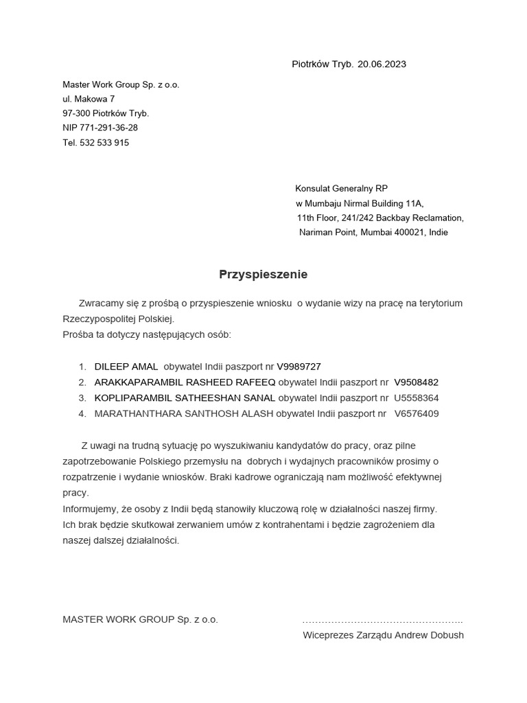prośbą o przyspieszenie wniosku India | PDF