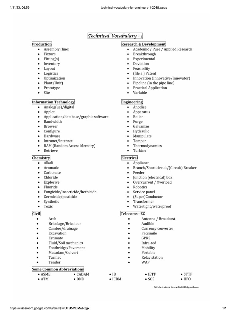 Technical Vocabulary | PDF