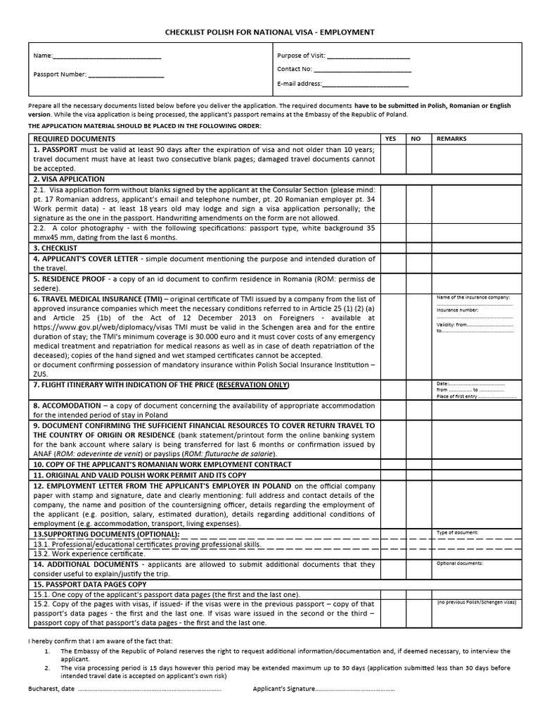 National Visa Employment Checklist | PDF | Travel Visa | Passport