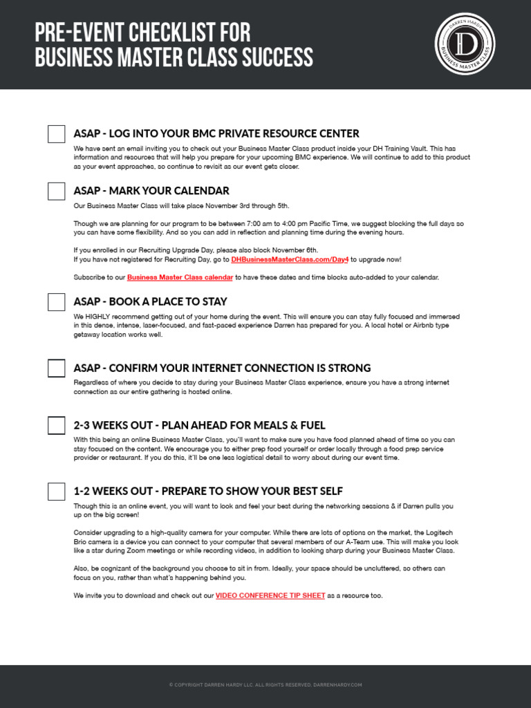 Pre-Event Checklist | PDF