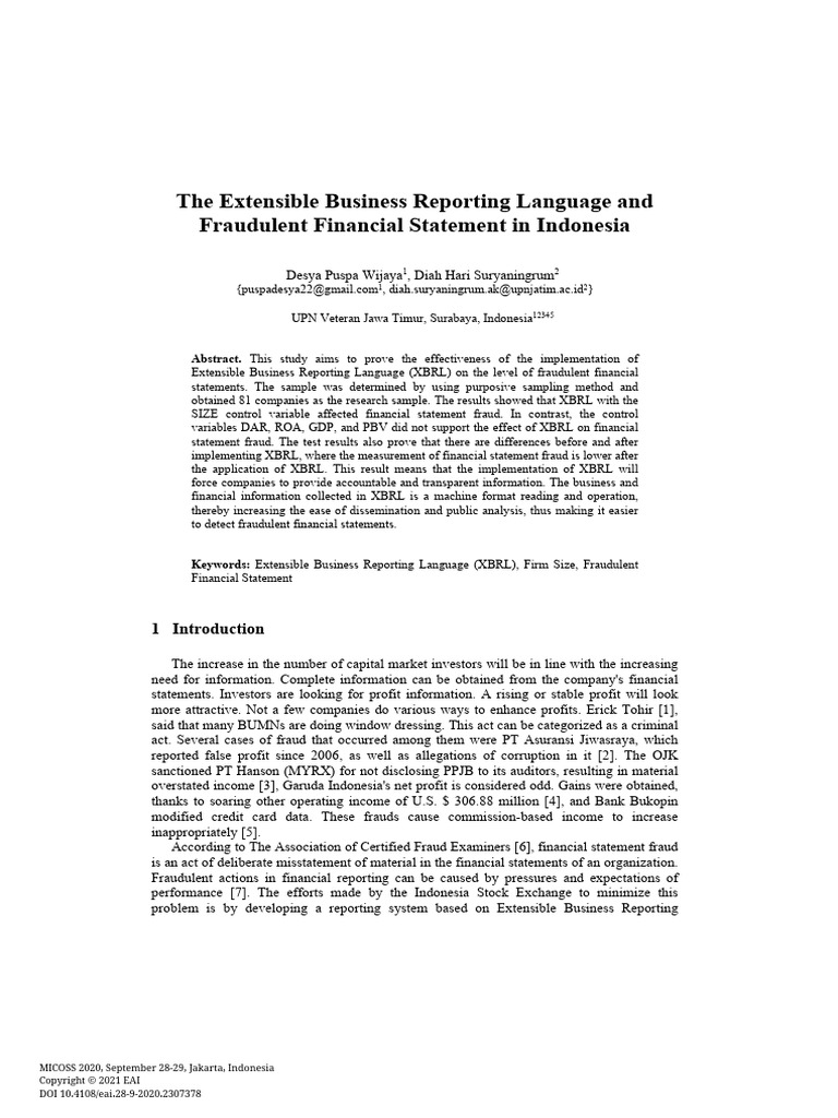 The Extensible Business Reporting Language and Fraudulent Financial Statement in Indonesia | PDF ...