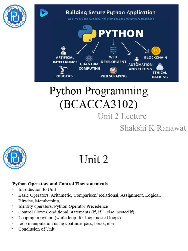 Unit2puthon Programming Pdf Control Flow Parameter Computer Programming