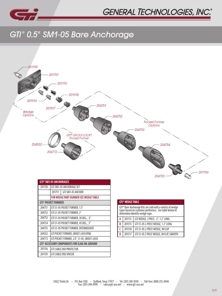 GTI SM1 05 Anchorages Data Sheet - 3 16 21 | PDF
