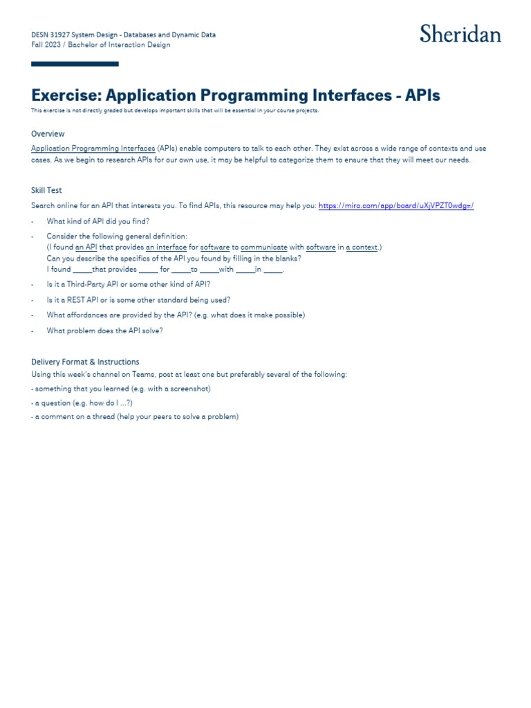 2023 Exercise Apis Application Programming Interfaces Pdf 