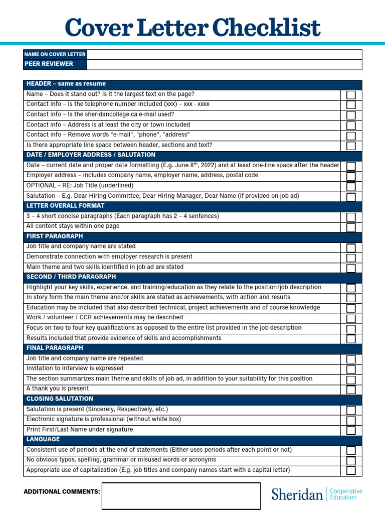 Cover Letter Checklist - Dec22-Fillable | PDF