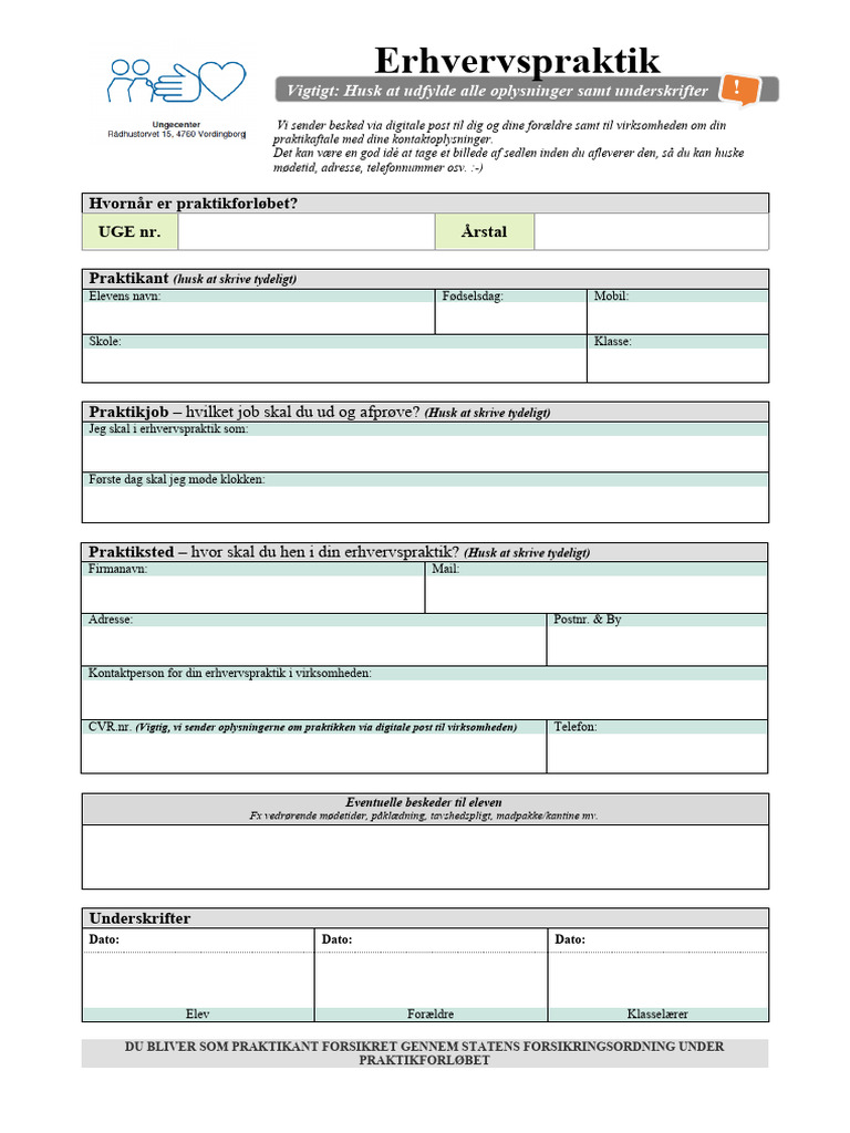 Erhvervspraktik Seddel | PDF