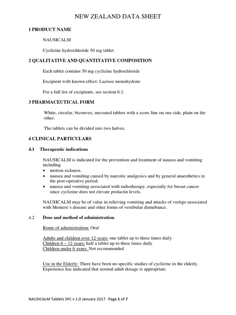 Nausicalm: Uses, Dosage, and Side Effects | PDF | Nausea | Tablet ...