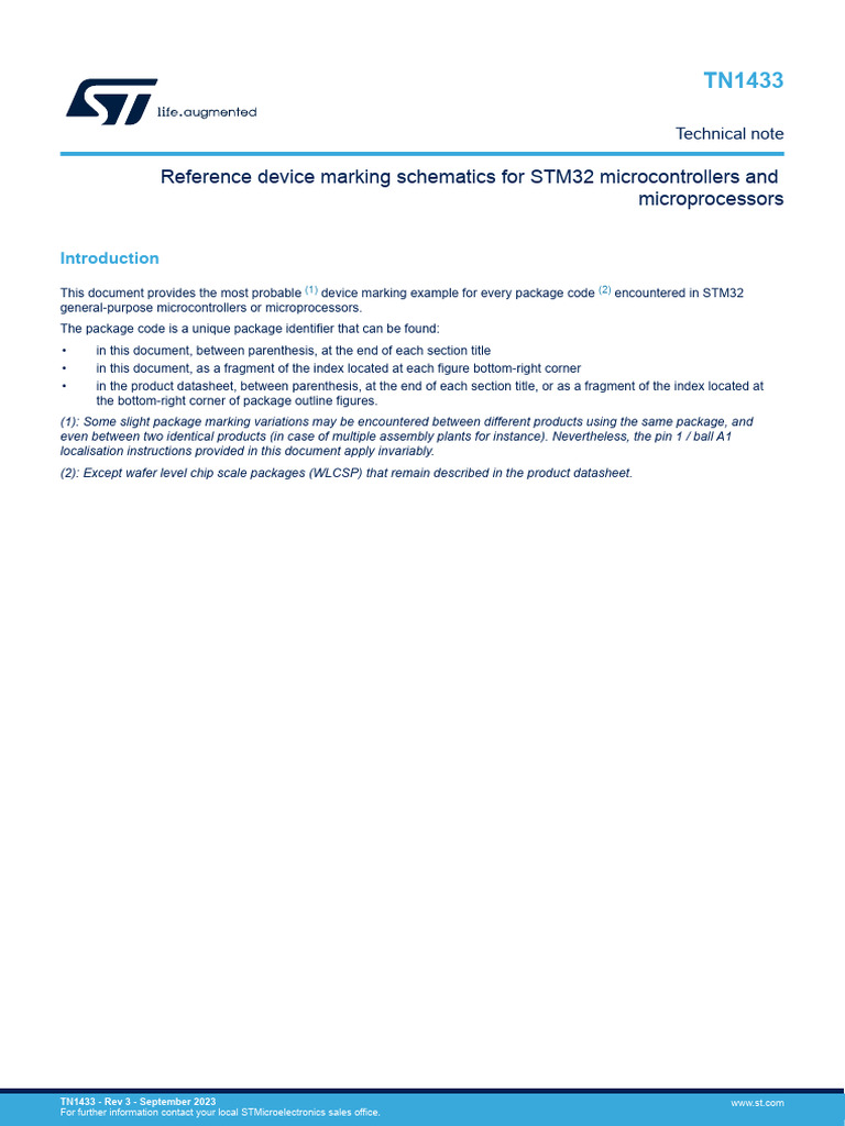 tn1433 Reference Device Marking Schematics For stm32 Microcontrollers and Microprocessors ...