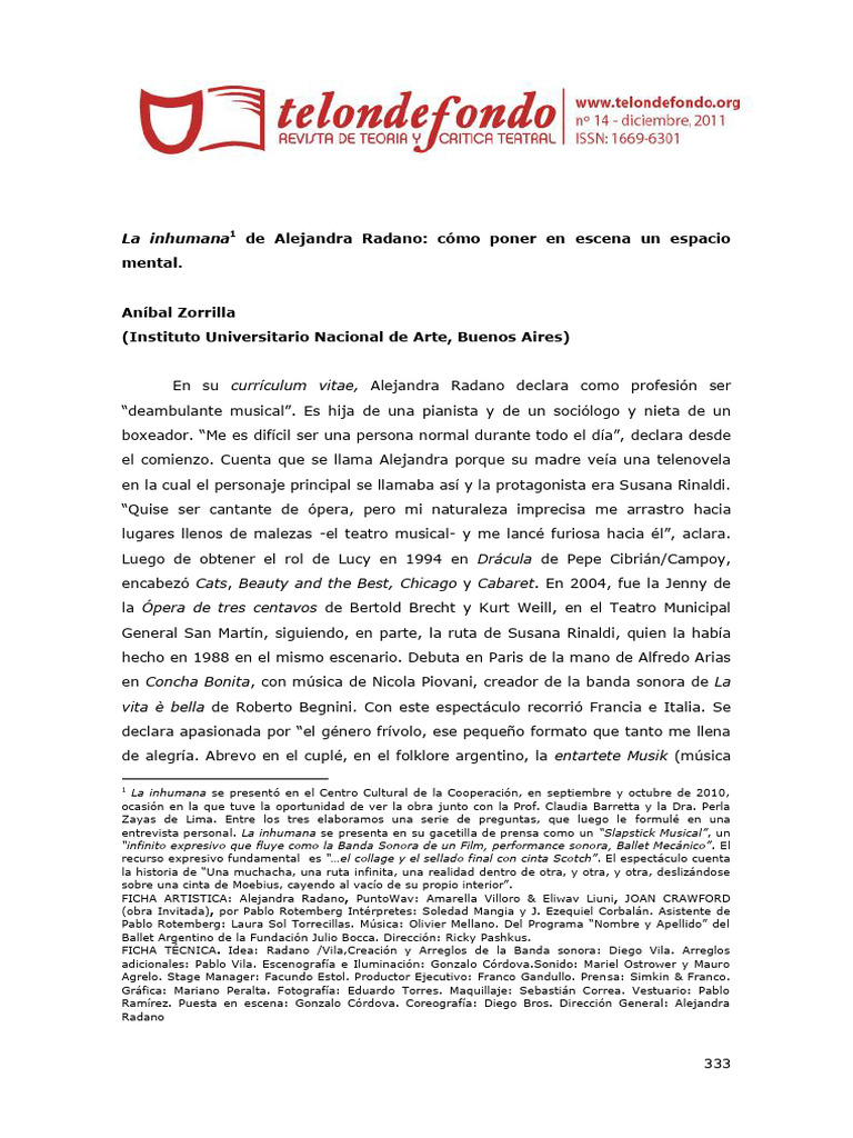 La Inhumana de Alejandra Radano Como Poner en Escena Un Espacio Mental | PDF | Musica Tango | Bailes