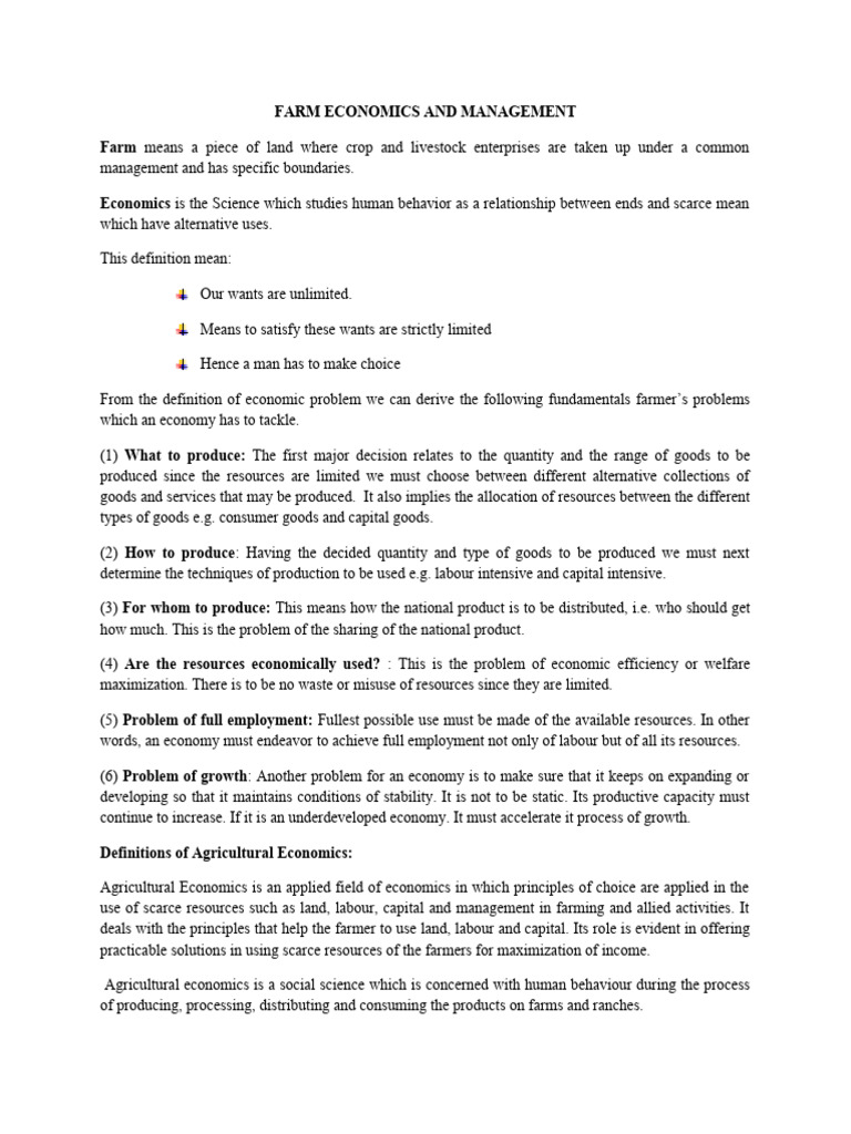 Agricultural Economics and Farm Management | PDF | Economics ...