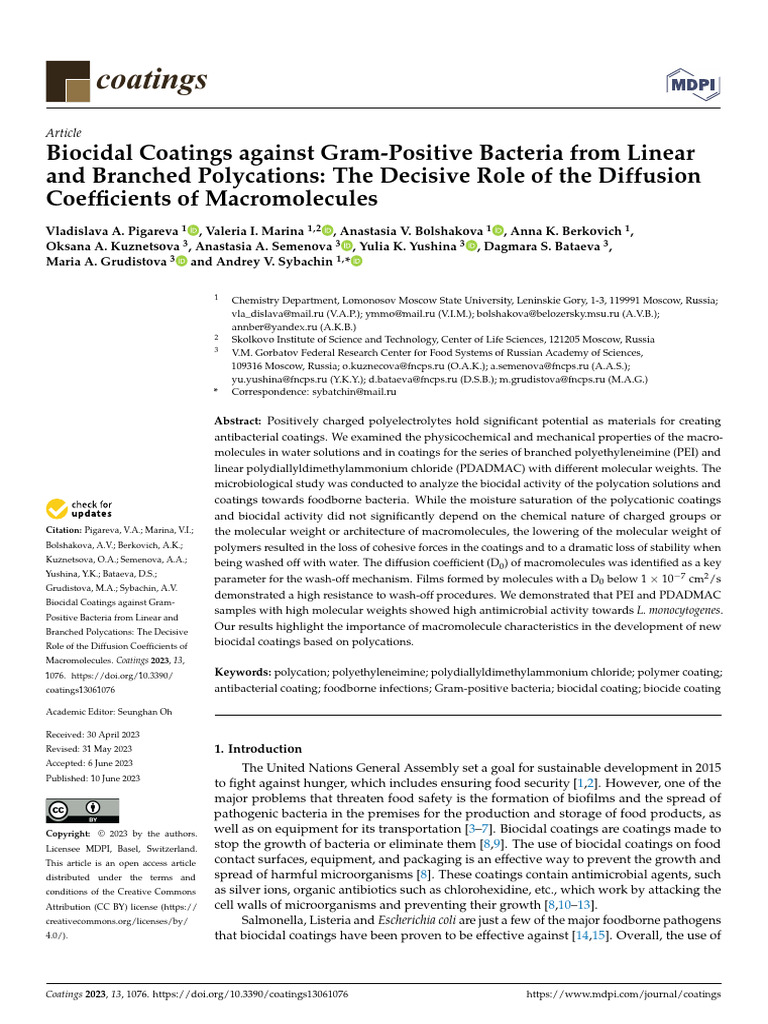 Biocidal Coatings Against Gram-Positive Bacteria F | PDF | Bacteria ...