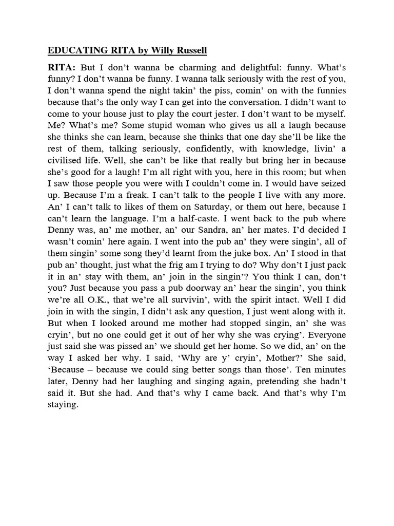 EDUCATING RITA by Willy Russell | PDF
