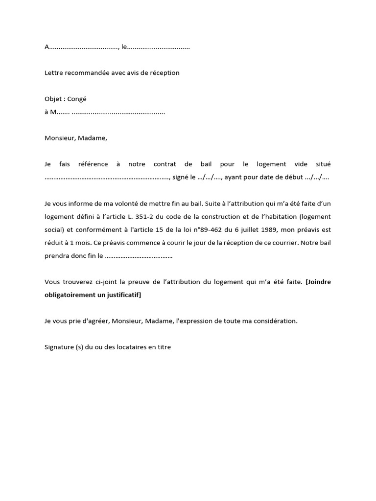 Courrier de Préavis Suite Attribution Logement Social | PDF