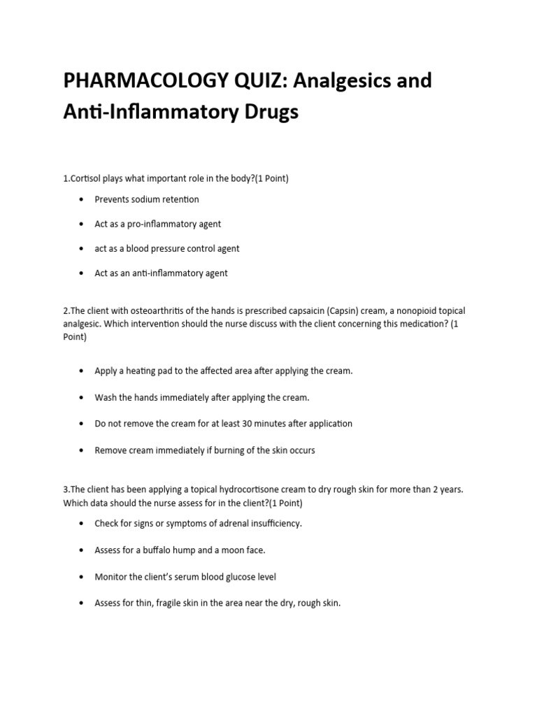 Analgesics and Anti Inflammatory Drugs Quiz | PDF