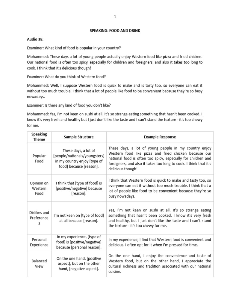 SPEAKING - Food and Drink | PDF | Foods | Cuisine