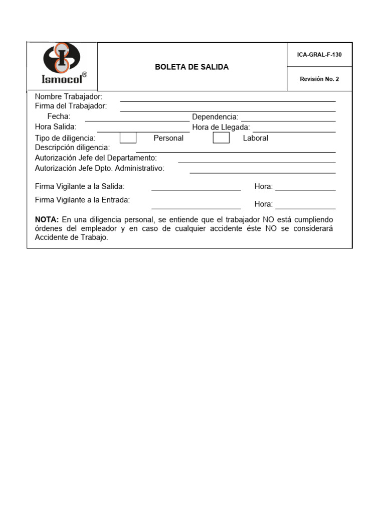 Boleta de Salida Permiso de Trabajo | PDF