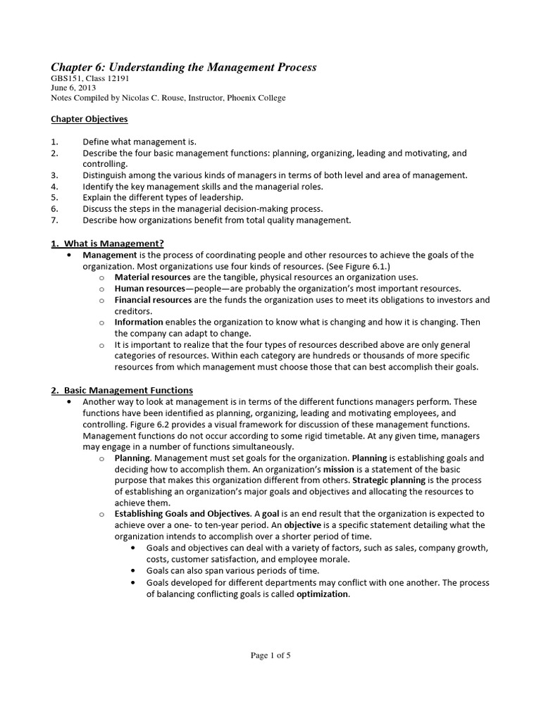 Chapter 6: Understanding The Management Process | PDF | Career & Growth