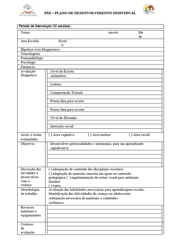 PDI Modelo de Plano de Desenvonvimento Individual | PDF | Aprendizado ...