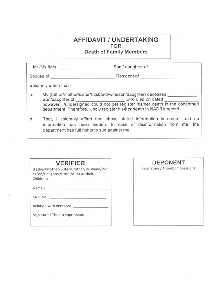 Undertaking For Cancellation of ID Card Due To Death | PDF