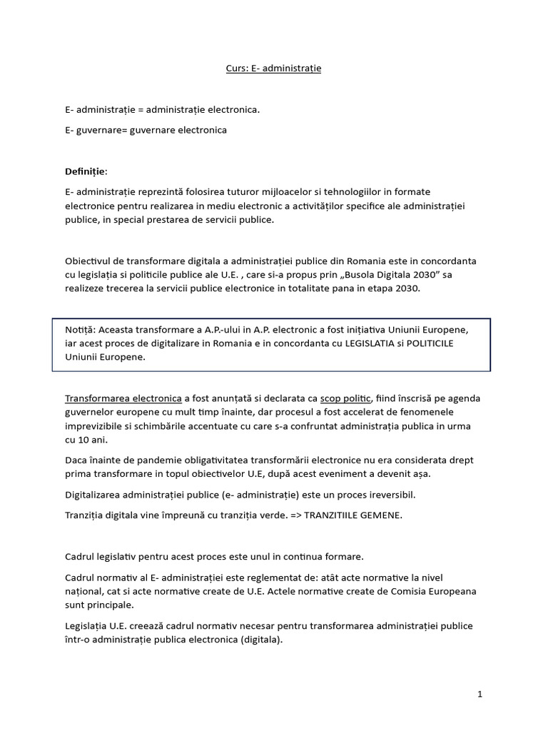 Curs E - Administratie1.1 | PDF