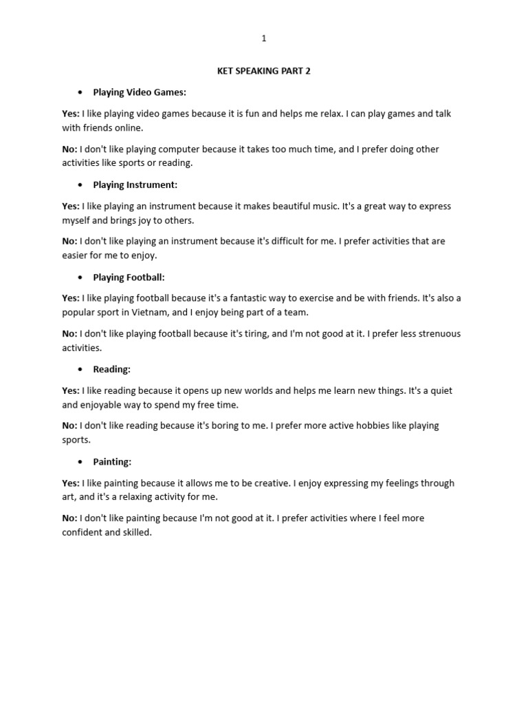 KET - Speaking - P2 - Sample Answers | PDF | Self-Improvement