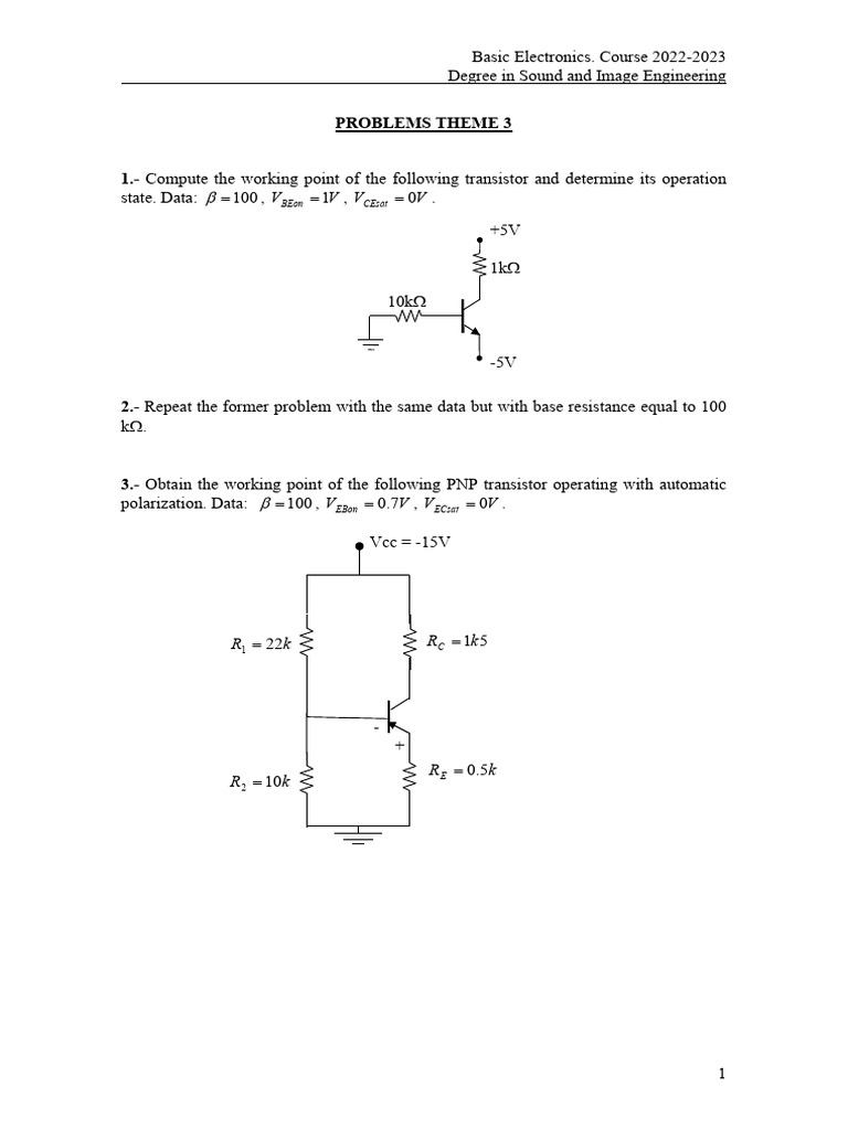 Problems Theme 3 Bjt Pdf Bipolar Junction Transistor Amplifier